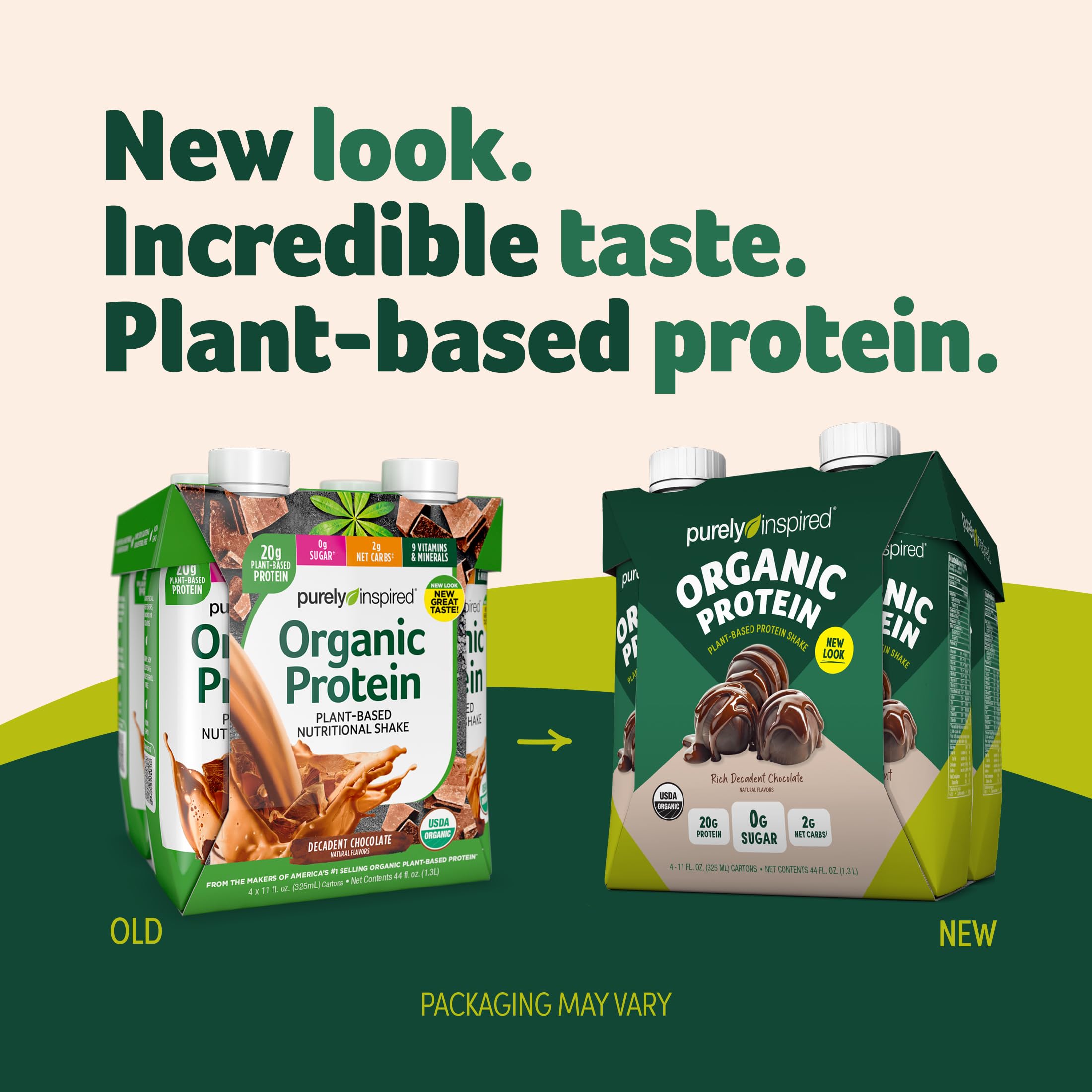 Purely Inspired Ready to Drink Organic Protein Shake, Decadent Chocolate (12 Pack) - Plant-Based RTD Nutritional Protein Drinks - Zero-Sugar & Gluten-Free Meal Replacement Drink Liquid Protein
