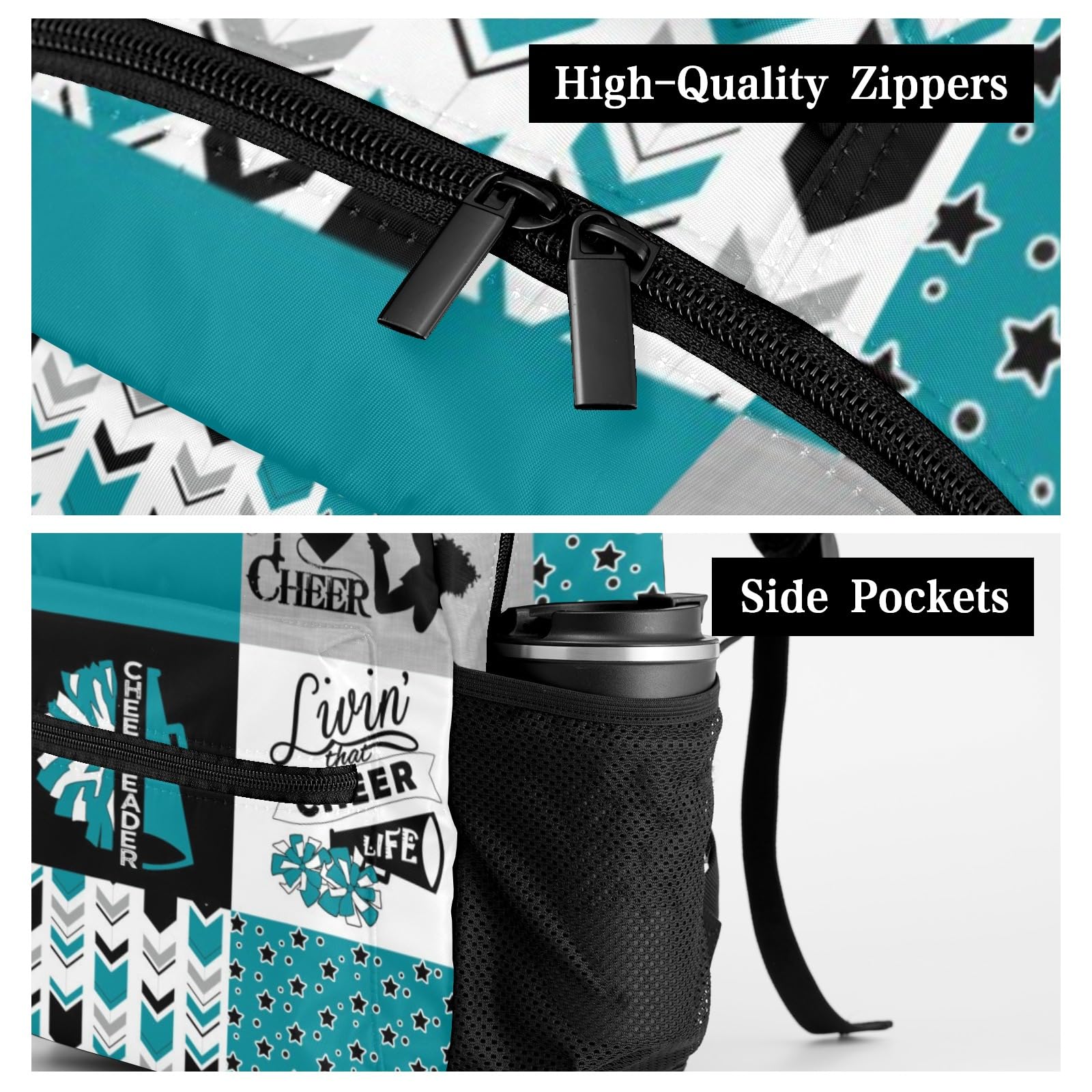 Urcustom Custom Kid Backpack, Teal I Love Cheer Cheerleader Personalized School Bookbag with Your Own Name, Customization Casual Bookbags for Student Girls Boys