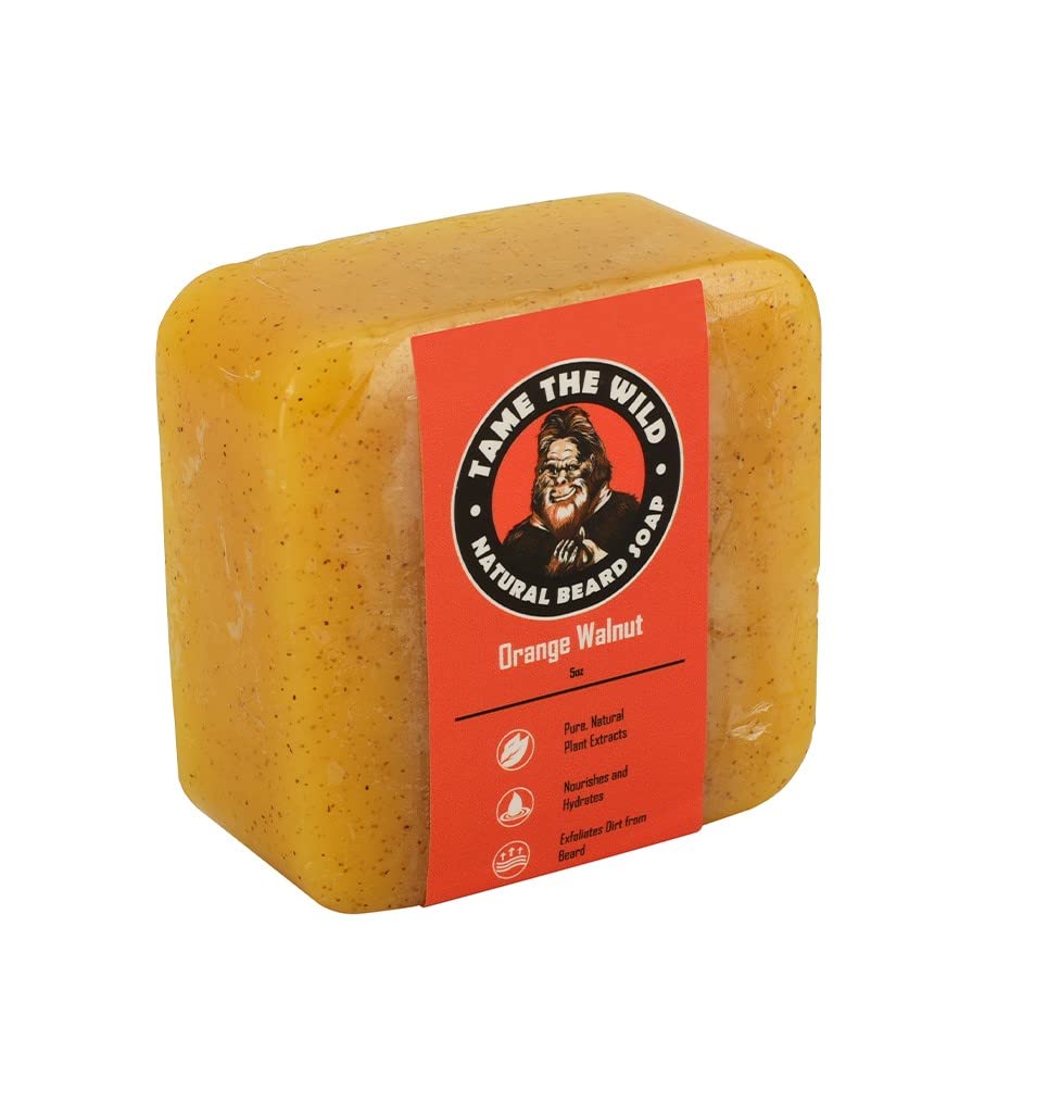 Tame the Wild Orange Walnut Beard Soap - Natural Beard Wash - Beard Shampoo & Conditioner - Mens Exfoliating Face & Body Scrub - Made of Shea Butter & Coconut Oil - 1 5oz Bar - Father's Day Gift
