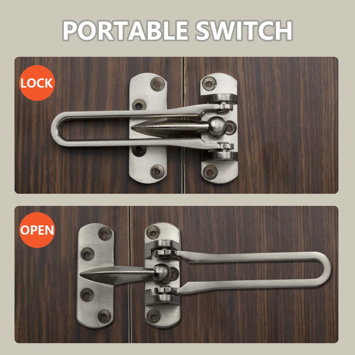 SANATO Door Lock Swing Bar Door Guard 2-1/2" High Security for Home, 3 Pack (Brushed Nickel US15)