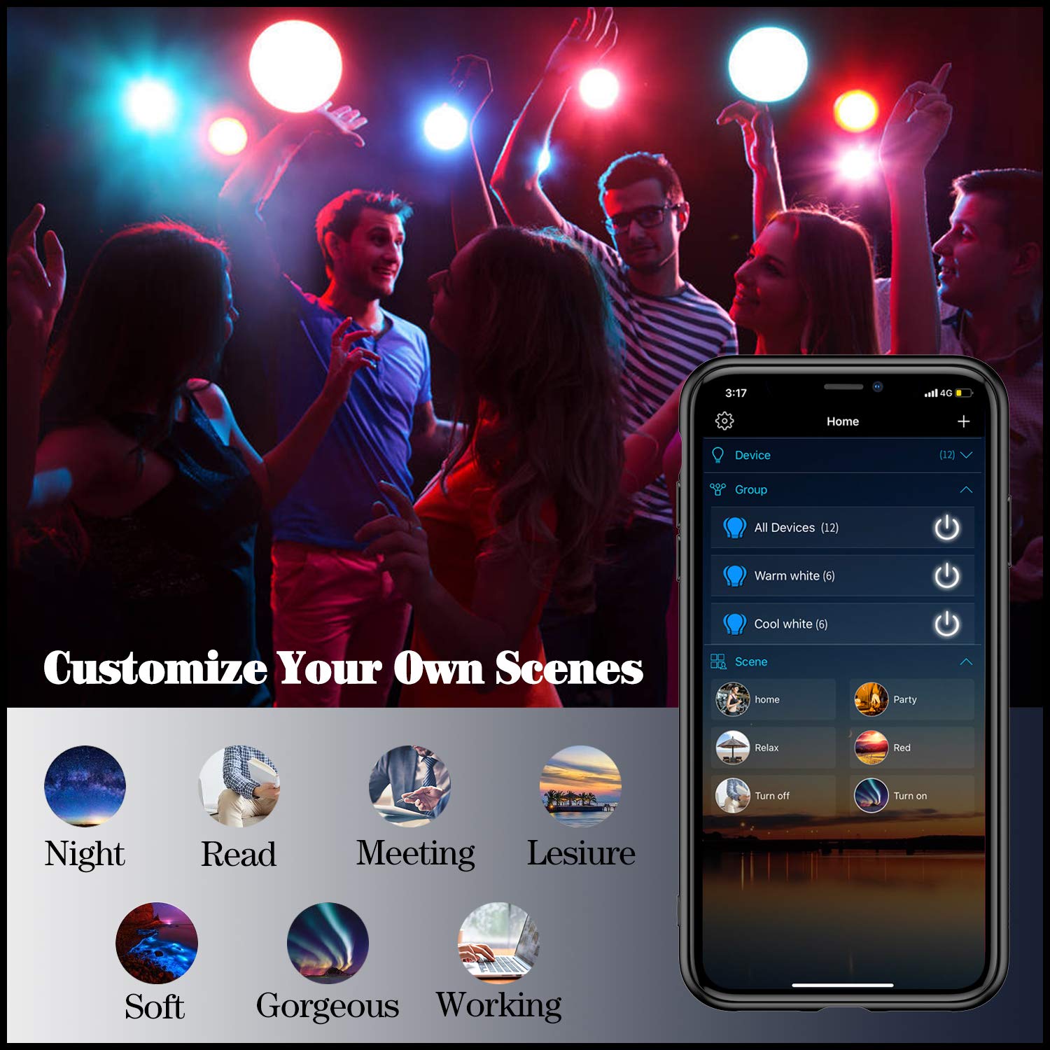 Smart Light Bulbs Alexa Color Changing LED Bulb with Remote, WiFi Smart Bulbs Dimmable A19 E26 9w (80W Equivalent), Support Bluetooth, Work with Alexa Google Home Siri Shortcut, No Hub Required 3 Pack