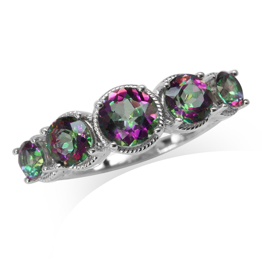 Silvershake 5 Stone Mystic Fire Topaz White Gold Plated 925 Sterling Silver Rope Ring Size 7