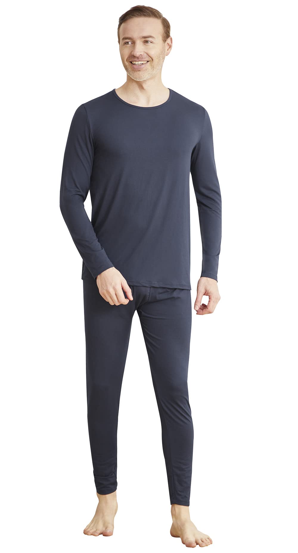YIMANIE Men's Thermal Underwear Set Long Johns Ultra Soft Top and Bottom Fleece Lined Base Layer Set for Cold Weather Cement Gray