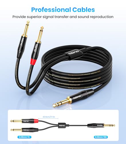 tisino 1/4 inch TRS Stereo to Dual 1/4 inch TS Mono Insert Cable Y-Splitter Stereo Breakout Cable Patch Cord - 3.3 feet