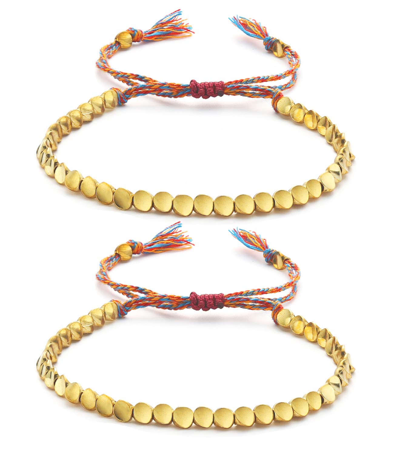 Wremily 2 Pcs Tibetan Copper Bead Bracelet Set Handmade Braided Cotton Bracelet Lucky Rope Bracelet Adjustable Friendship Bracelet Gift for Women Men