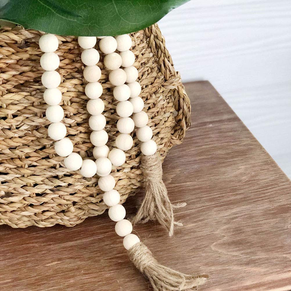 Vosarea Wood Bead Garland Rustic Farmhouse Beads with Tassel Home Wall Hanging Prayer Beads Decor Beads Wooden