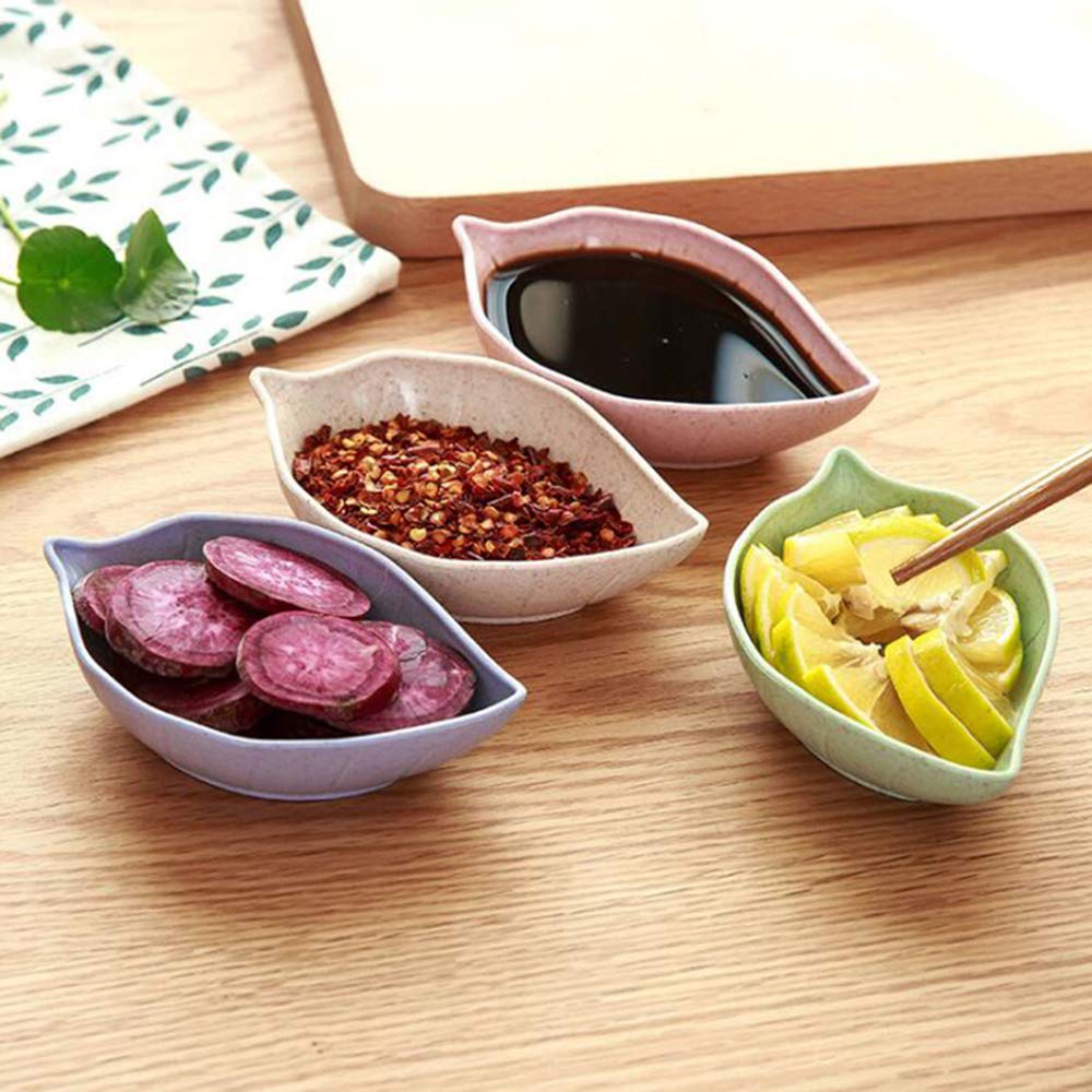 VinBee 12 Pack Leaf Shape Sauce Dish, Sauce Dipping Bowls Wheat Straw Soy Sauce Dishes Mini Dinnerware Plate Condiment Dish for Paste Jam Sushi Assorted