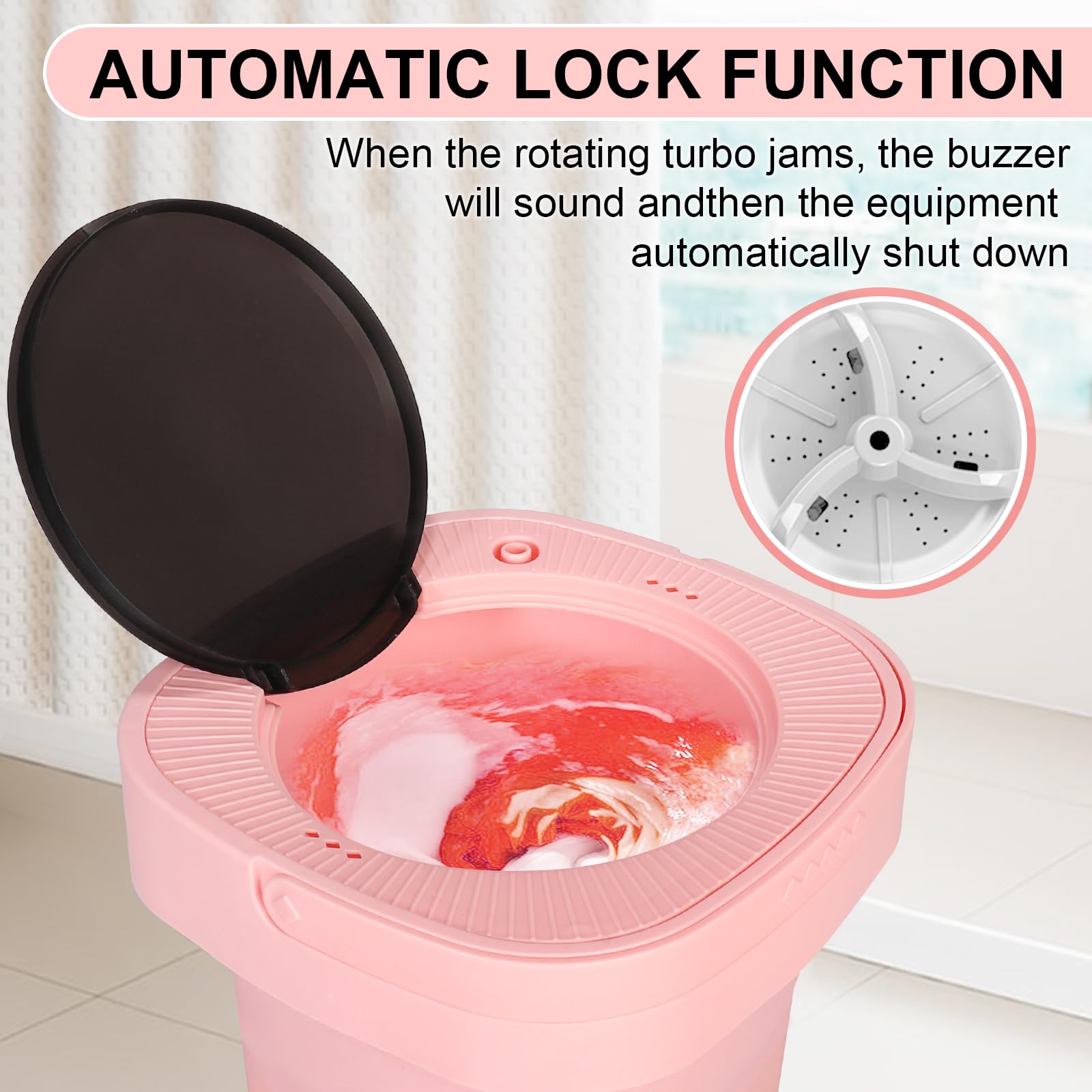 Portable Washing Machine, Mini Washer 6.5L Foldable Deep Cleaning for Underwear, Baby Clothes, or Small Items, Foldable Washing Machine for Apartments, Camping, Travel (Pink)
