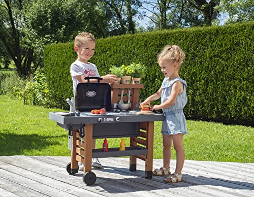 Smoby Garden Kitchen - Outdoor 43 Accessory Play Set, Kids Ages 3+, Grill w/Retractable Magic Flames, Fryer & Sink w/Water Pump Function, Pretend Play
