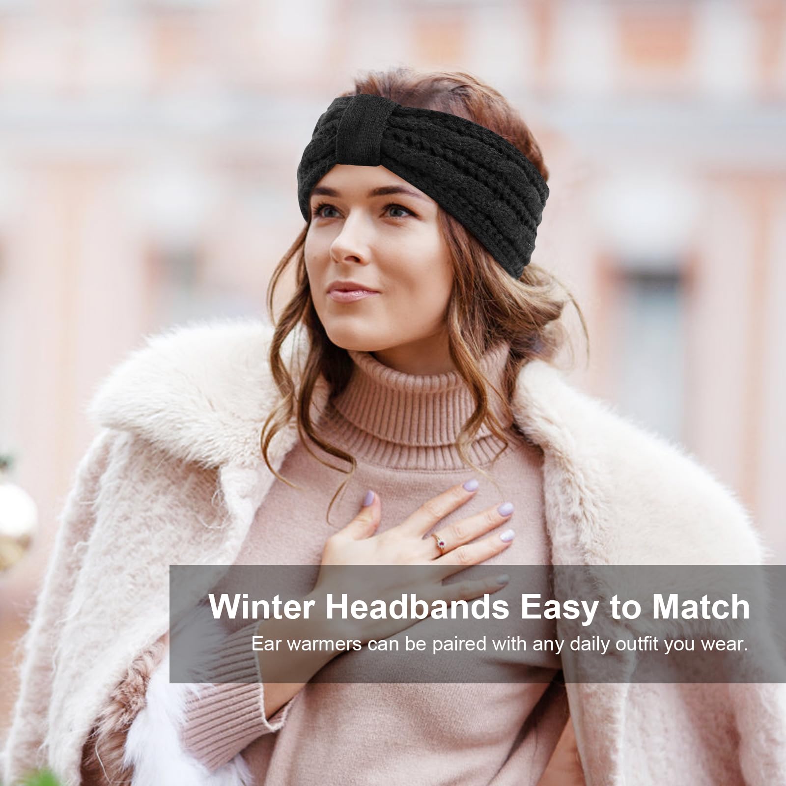 Warm Winter Headbands for Women Cable Crochet Turban Ear Warmer Headband Gifts with Plush, Double Twist Multicolour 1(4 Pack)