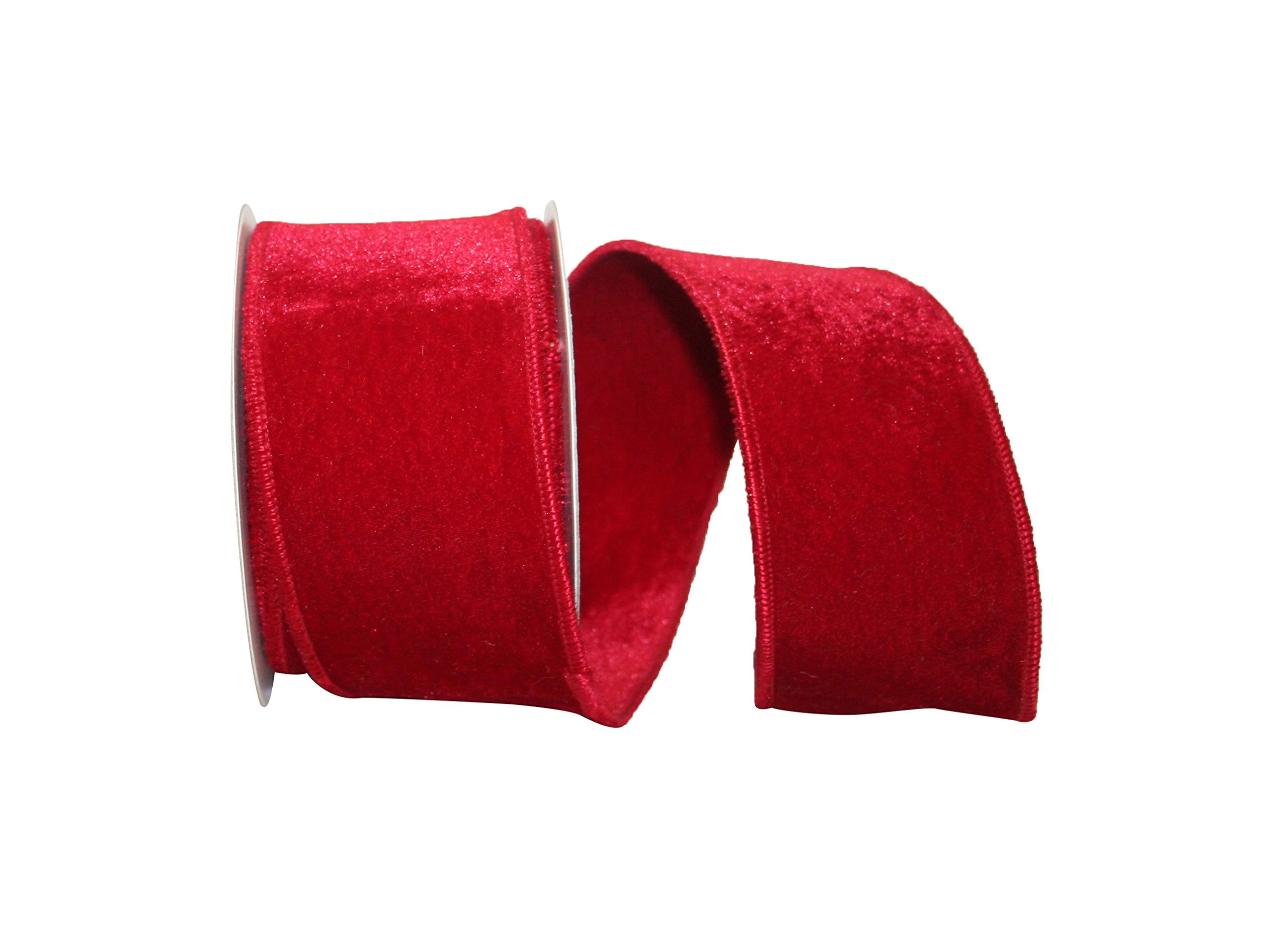 Reliant Ribbon Plush Velvet 2-sided Wired Edge Ribbon, 2-1/2 Inch X 5 Yards, Red