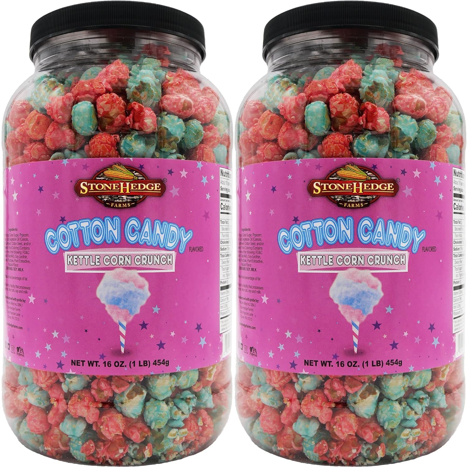 Stonehedge Farms Flavored Popcorn Barrel - Cotton Candy - 2 Pack - 16 Ounces Each - Delicously Old Fashioned - In Reclosable Container