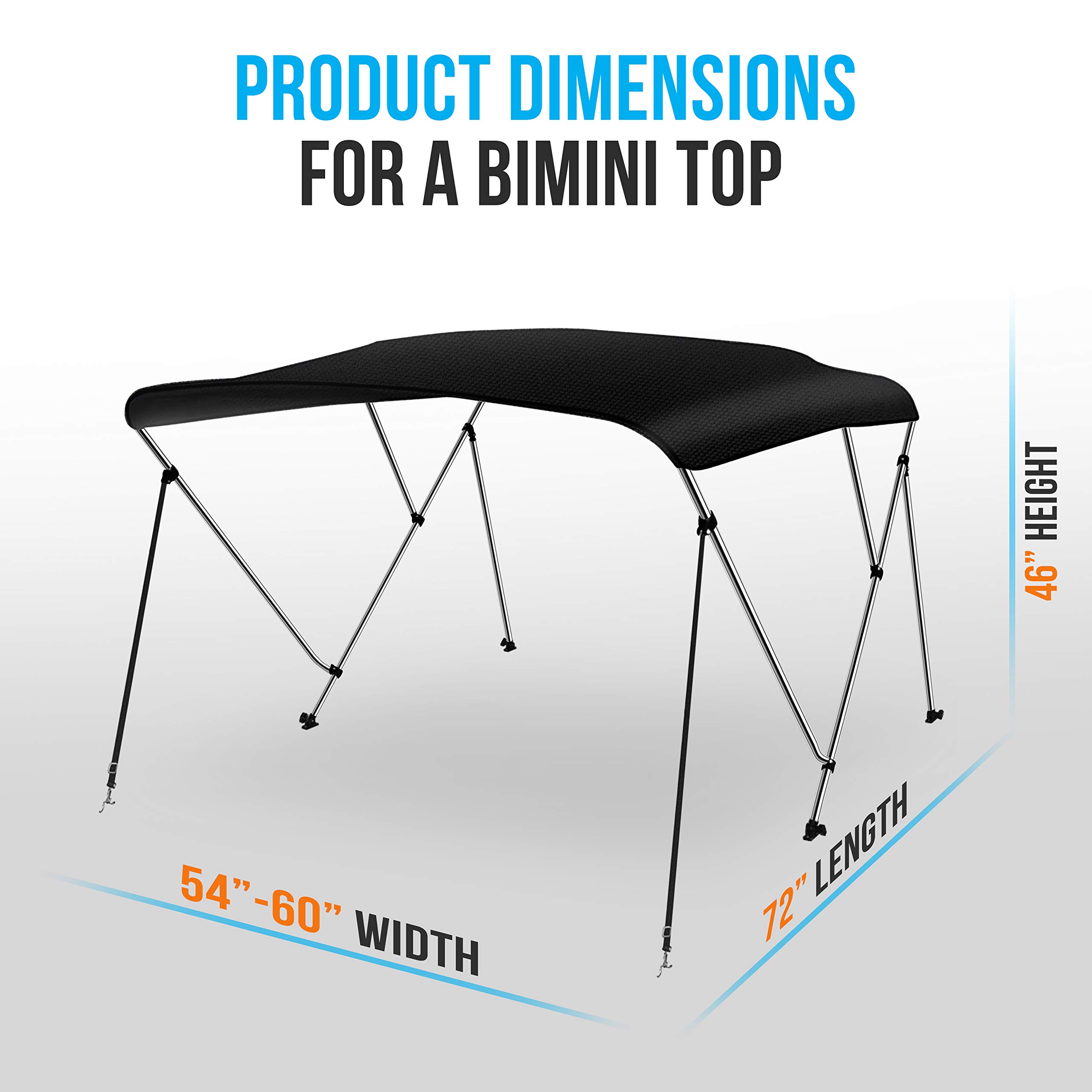 Waterproof Boat Bimini Top Cover-67-72" W 4 Bow Bimini Top Canvas Sun Shade Boat Canopy 1" Double Wall Alu Frame Tube, 2 Straps 2 Rear Support Poles, Storage Boot - SereneLife SLBT4BE678 (Beige)