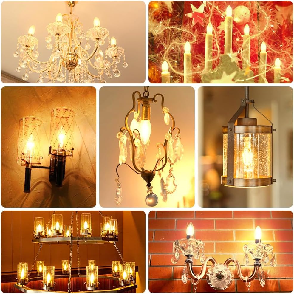 SCOMX 40W Incandescent Equivalent Energy Torpedo Tip Chandelier with Crystal Clear Incandescent Light Bulbs Tip Light Bulb and Medium E26 Candelabra Base (6)