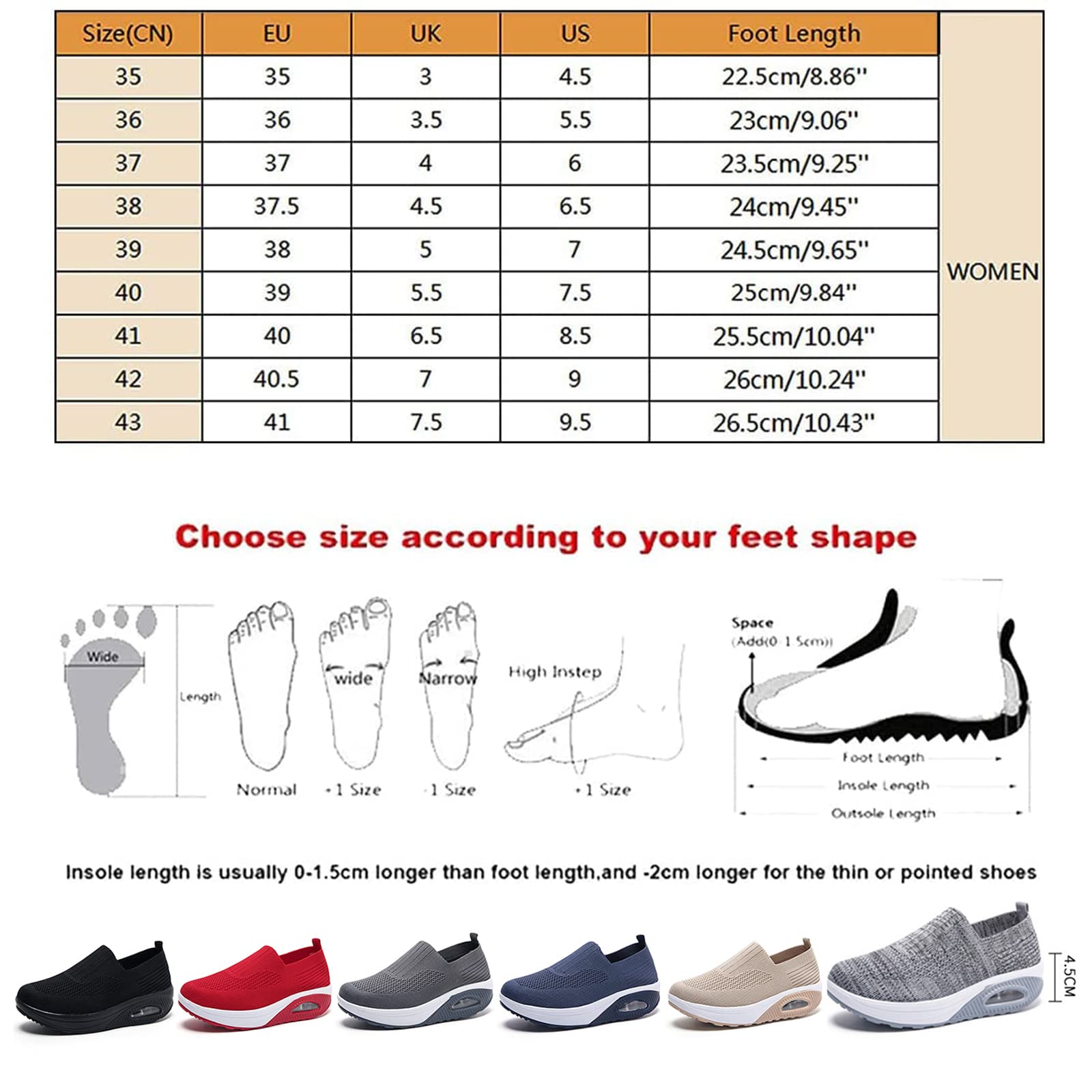 RZDYSQ Womens Orthopedic Sneakers, Slip-On Air Cushion Platform Mesh Walking Sneaker (Beige,US-9.5)