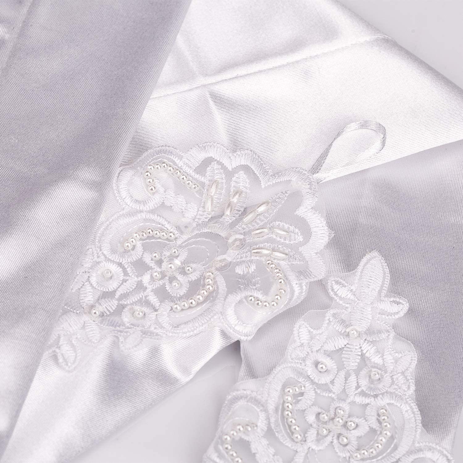 SAVITA Fingerless Long White Gloves Pierced Elbow Length Satin Gloves 19" Stretchy Opera Evening Party 1920s Gloves for Women