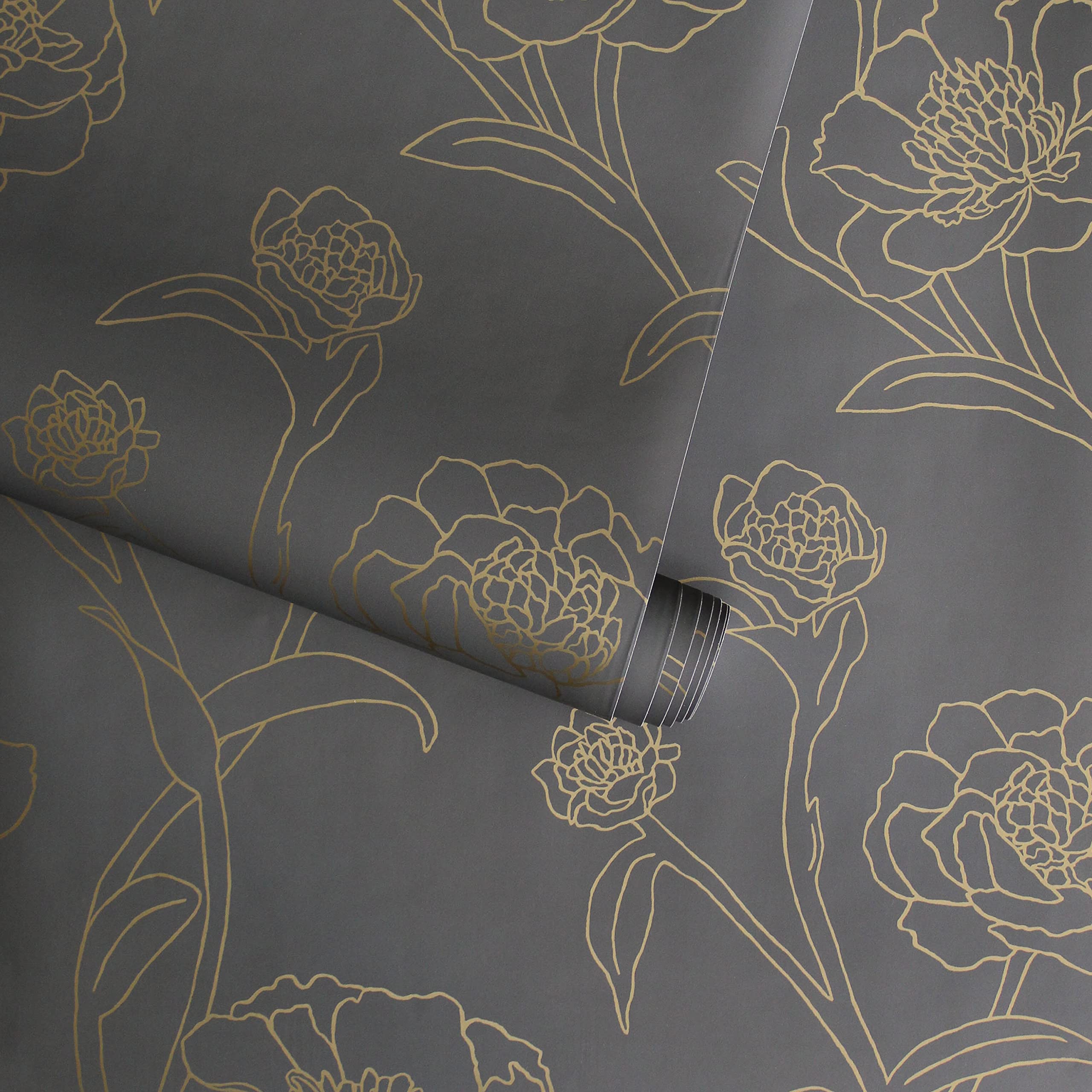 Tempaper Noir Peonies Removable Peel and Stick Floral Wallpaper, 20.5 in X 16.5 ft, Made in The USA