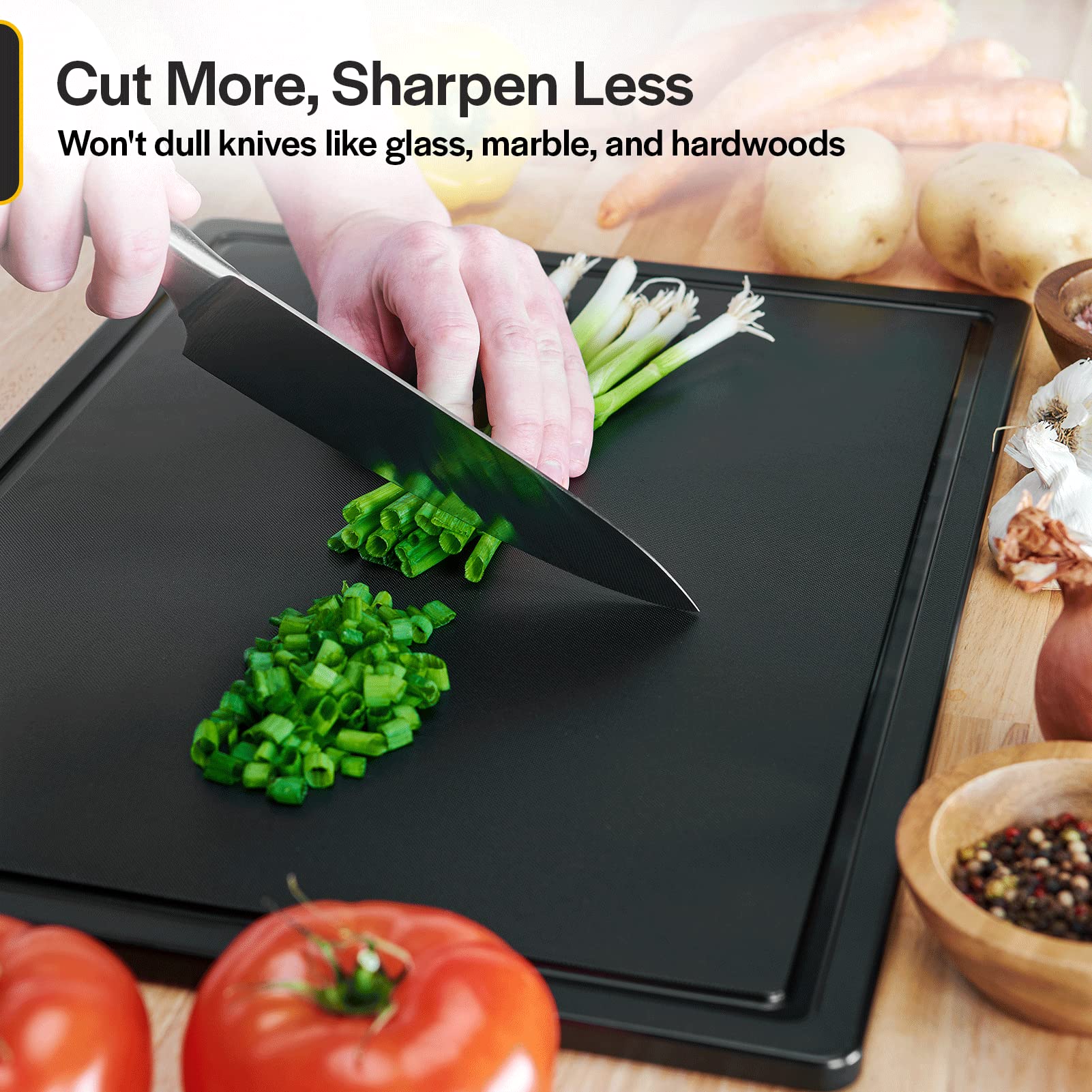 Thirteen Chefs Plastic Cutting Board with Juice Groove - Extra Large Cutting Board for Meat, Grilling, BBQ, Smoking, Fruit, and More - 30" x 18" x 0.5" - Black