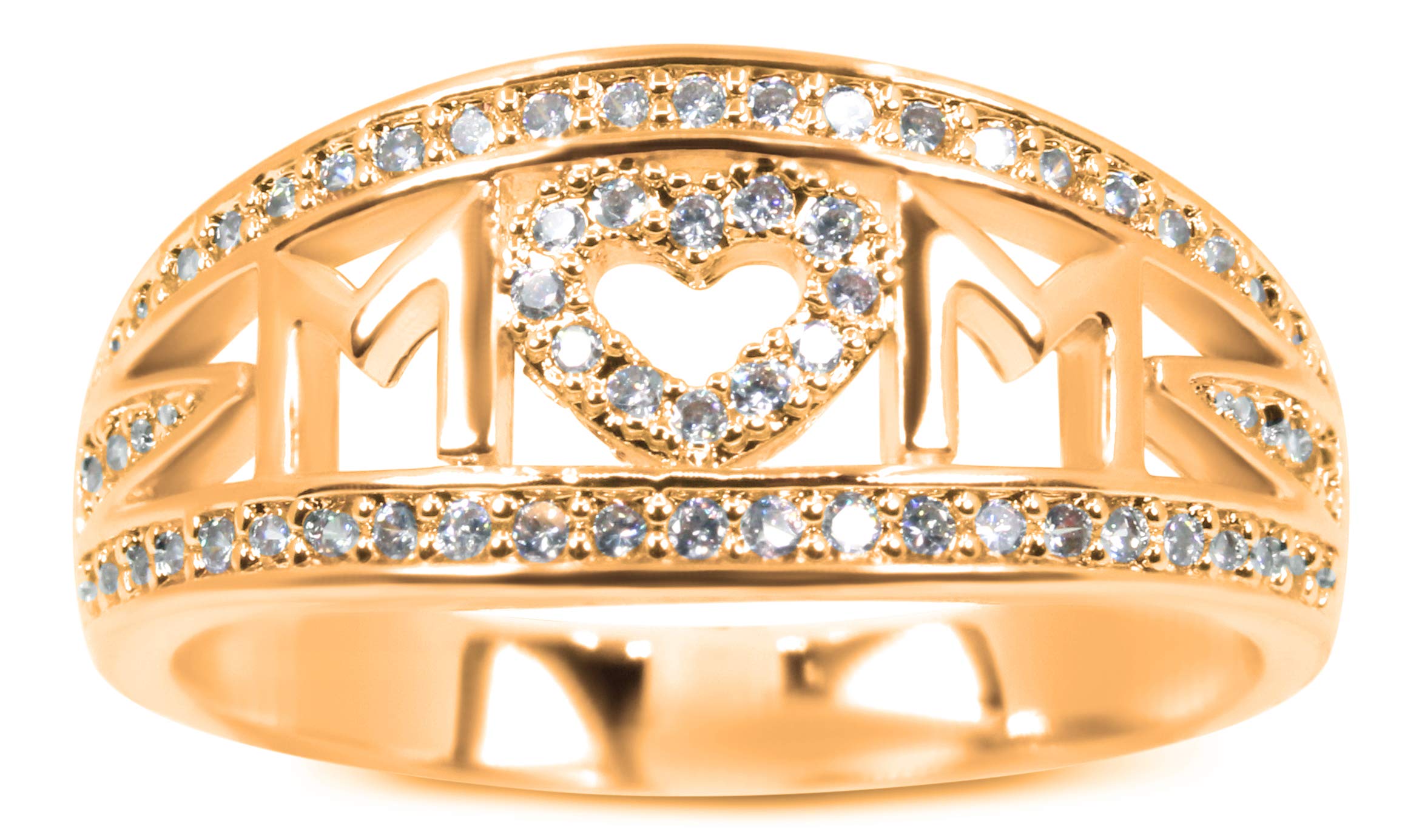 Savlano 18K Gold Plated Cubic Zirconia Mom Heart Memorable Ring for Women