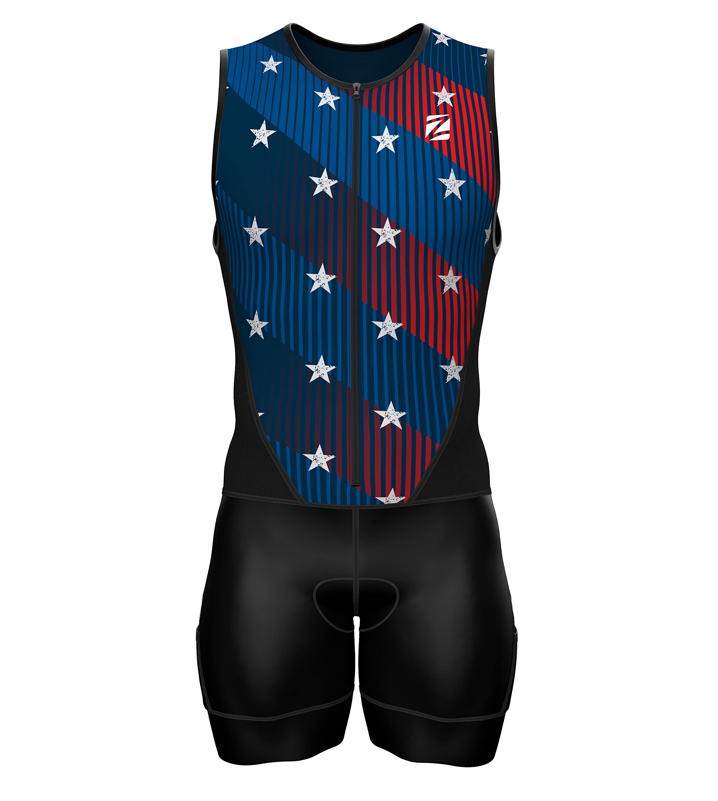 Zimco Elite Triathlon Suit Men Padded Triathlon Tri Suit Race Suit Swim Bike Run (3XL, US Flag)