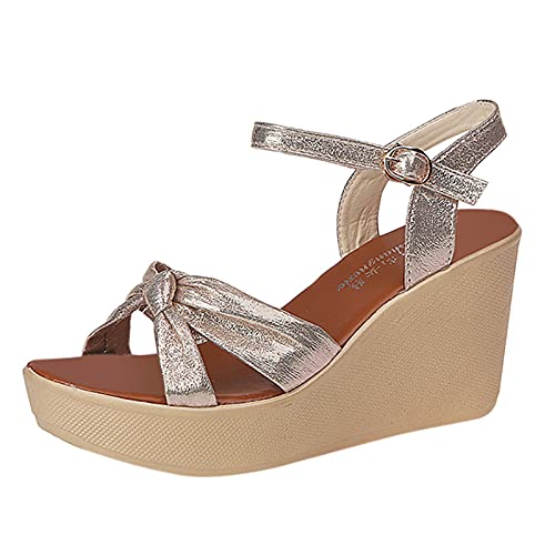 YUNWI Sandals Thick Bohemian Shoes Solid Bottom Wedges Women Toe Flatform Peep Women's Wedges Sandals for Womens Sexy