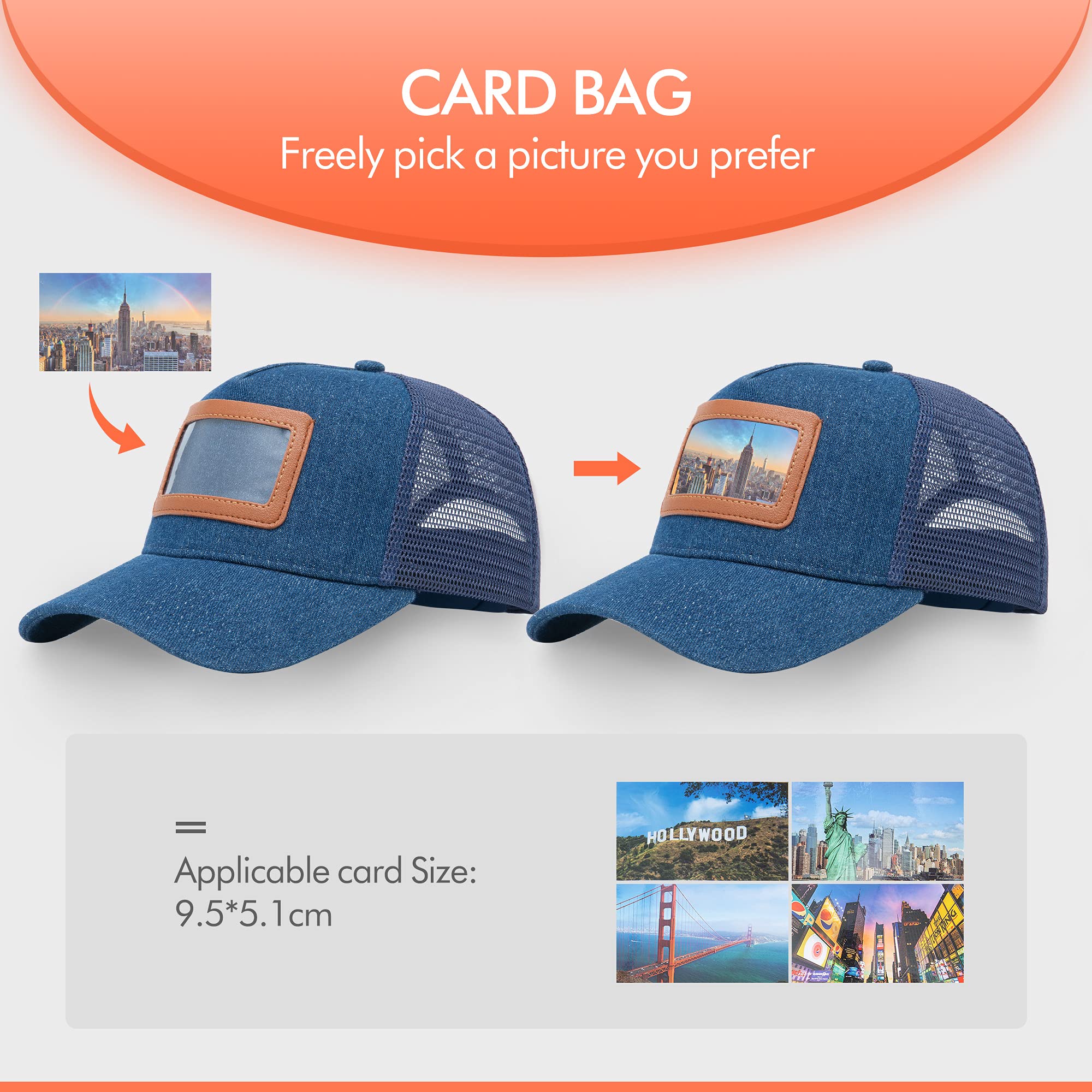 zowya Snapback Trucker Hats with Card Pocket Mesh Baseball Cap Breathable Retro Stitched Cotton for Men & Women, Blue