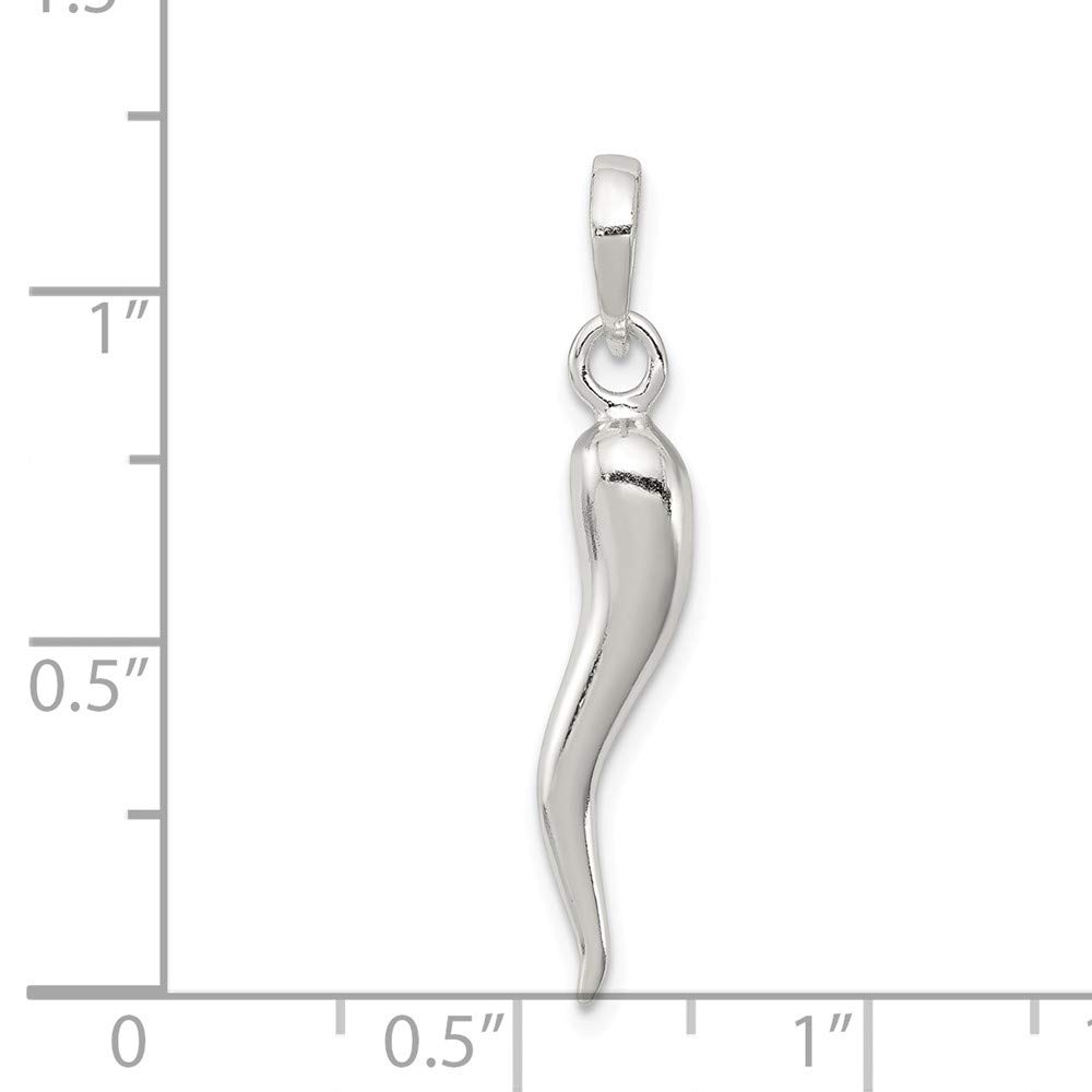 Solid 925 Sterling Silver Pendant Italian Horn Chilli Pepper (27mm x 4mm)