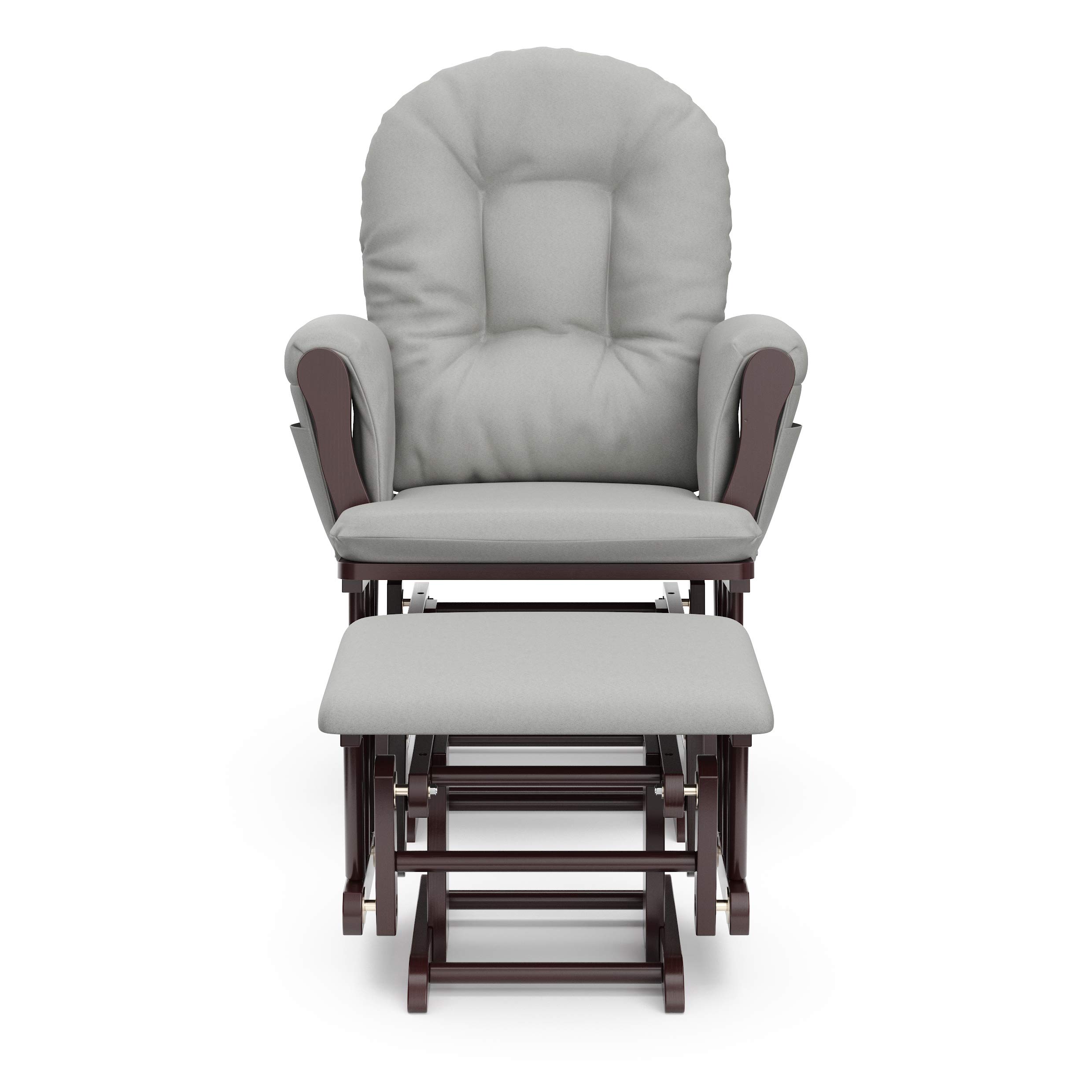 Storkcraft Premium Hoop Glider and Ottoman (Espresso with Light Gray) โ Padded Cushions with Storage Pocket, Smooth Rocking Motion, Easy to Assemble, Solid Hardwood Base
