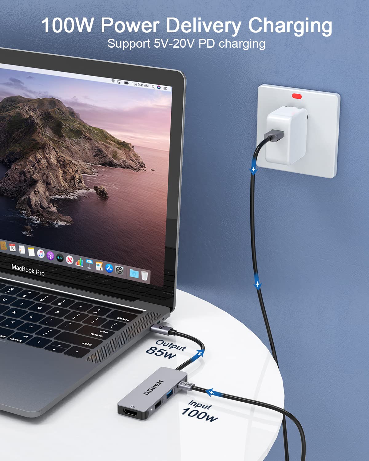 USB C Hub, QGeeM 4-in-1 USB C to HDMI Adapter with 4K USB C to HDMI Hub,100W Power Delivery,USB 3.0,Thunderbolt 3 Hub Compatible for MacBook Pro, XPS, iPad Pro,More Type C Devices