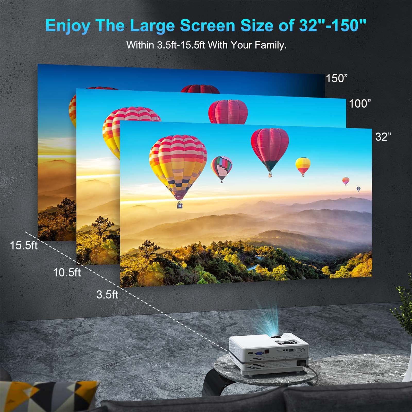 Vasttron Mini Projector,Portable Movie Projector,Small Multimedia Home Theater Video Projector,Compatible with Full HD 1080P HDMI,VGA,USB,AV,TV Box,DVD,Laptop,Smartphone,PS4