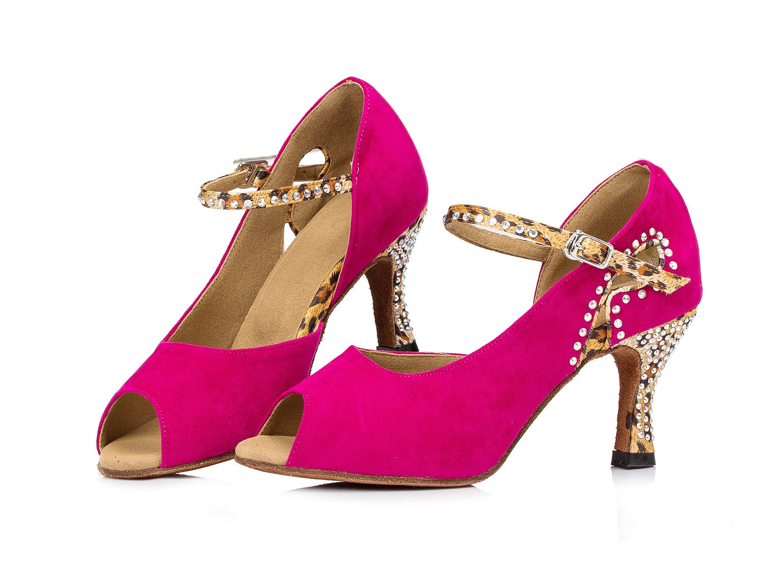 URVIP 2021 Women's Suede Leather High-Heel Ballroom Pumps Modern Latin Tango Shoes Ankle Strap Dance Shoes LD001 Fuchsia 5.5 B(M) US