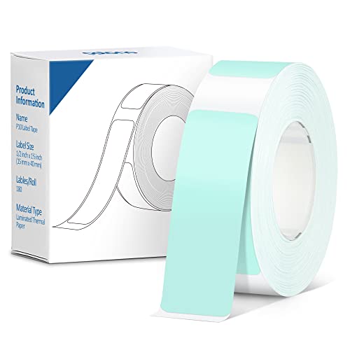 POLONO Thermal Label Maker Tape Replacement Compatible with D30, P10 E1, L1, Q1 Label Printer, Not for POLONO P31S, 15mmx40mm/0.5x1.57inch, 180 Labels/Roll, P10 Thermal Printing Label Paper (Green)