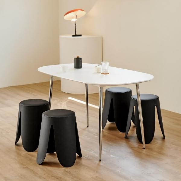 Roomnhome】 Stackable PS Stool Set of 4, 17.3’'(W) X 17.3’’(D) X 18.11’’(H) Indoor/Outdoor, Pastel Toned Midcentury Modern Stool (White)