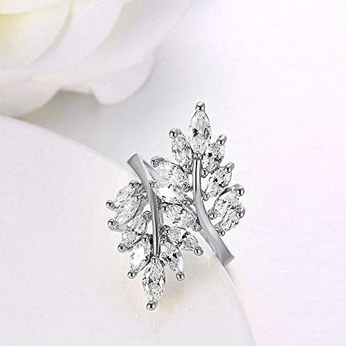 Yellow Chimes Women's Rings Crystal Rings Beauty-in-Leaves Platinum Plated Adjustable Ring Silver