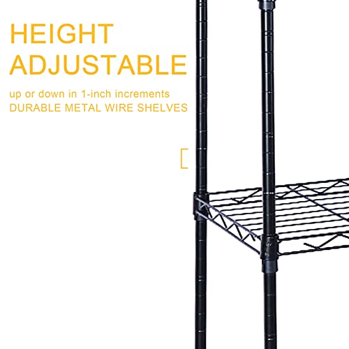 Simple Deluxe Heavy Duty 6-Shelf Shelving with Wheels, Wire Shelving with Hanging Hooks, Adjustable Storage Units, 29.92'' D x 13.98'' W x 71.65' H, 6 Tier, Black