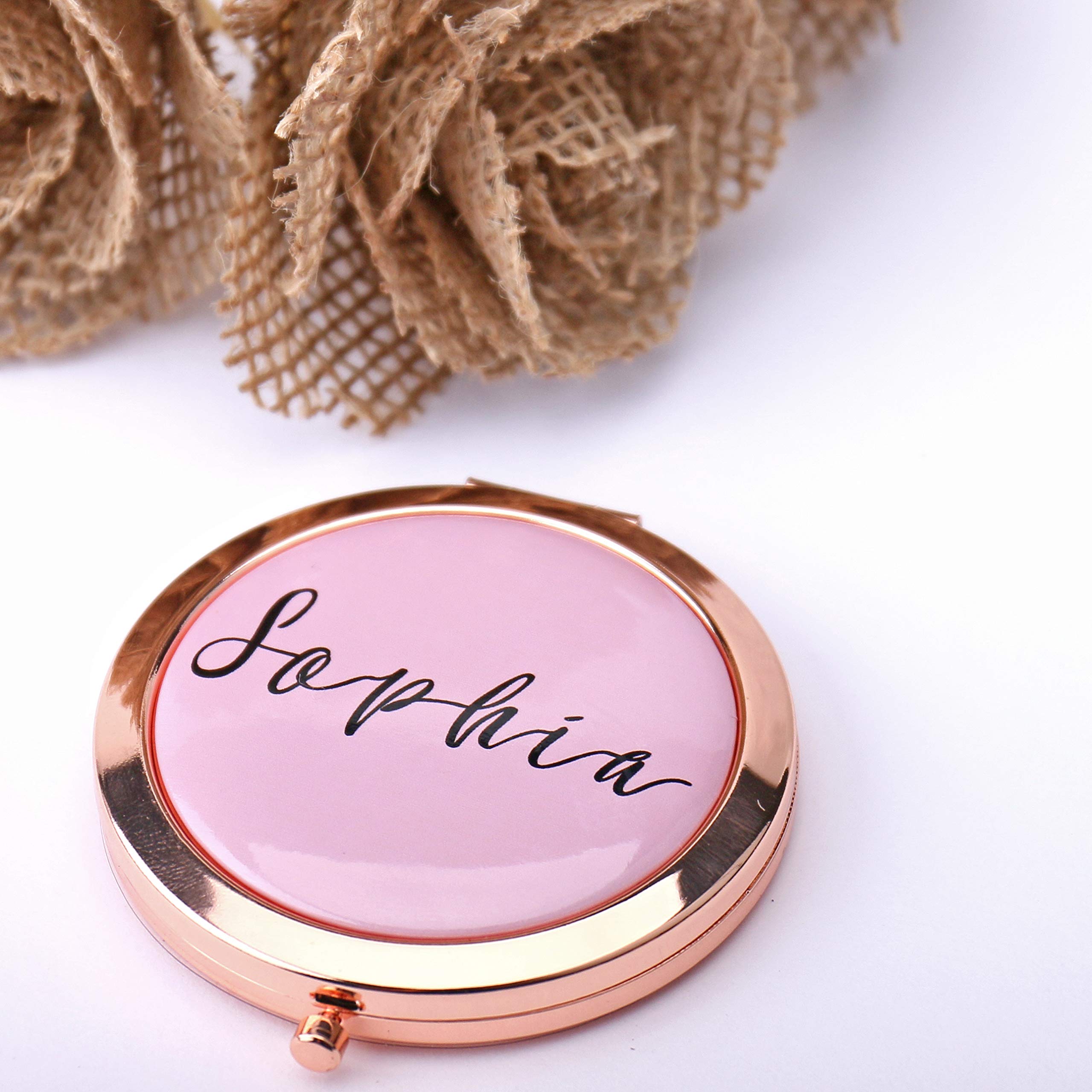 wadbeev Personalized Compact Mirror Bridesmaid Gift, Any Logo Image, Wedding Favors Watercolor Flower Gift for her