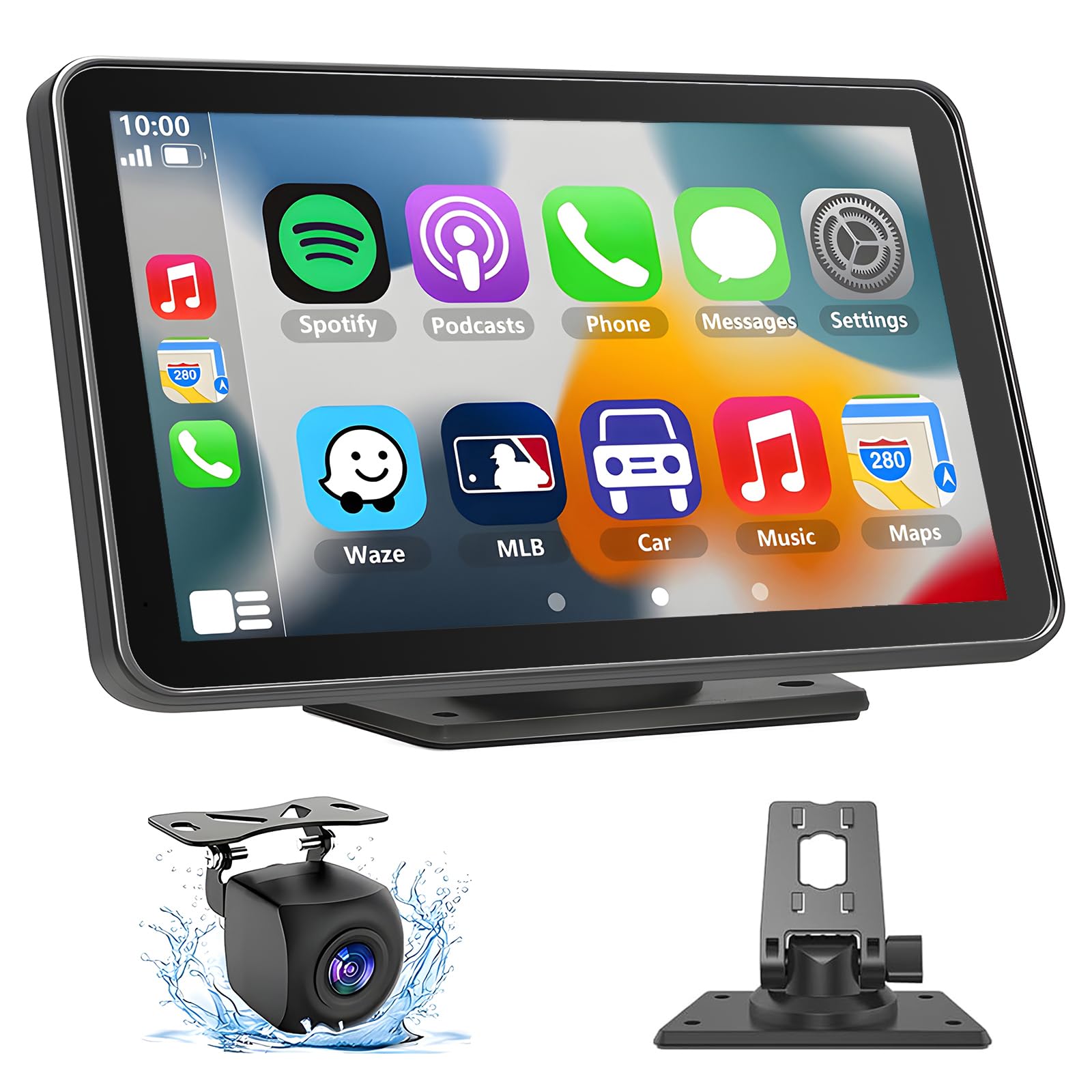 Portable Wireless Carplay Car Stereo - 7'' HD Touch Screen Carplay & Android Auto, 1080p Backup Camera, GPS Navigation Drive Mate with Mirror Link/AUX/FM/Bluetooth for All Vehicles