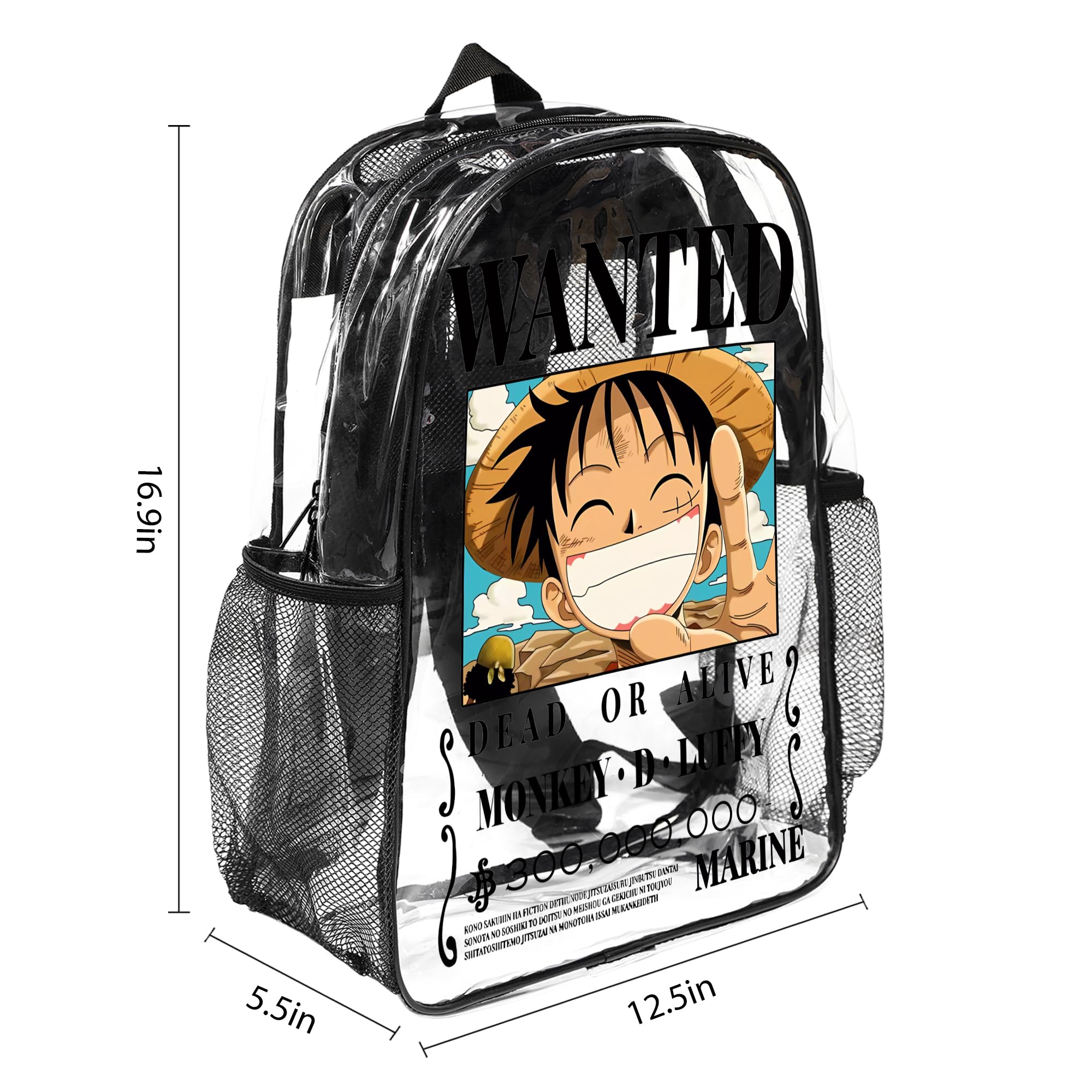 URYLVUG Japanese Anime Clear Backpack, Cosplay PVC Daypack, Heavy Duty See Through Shoulder Bag for Work, Transparent Plastic Bag for Boys Girls-Wanted