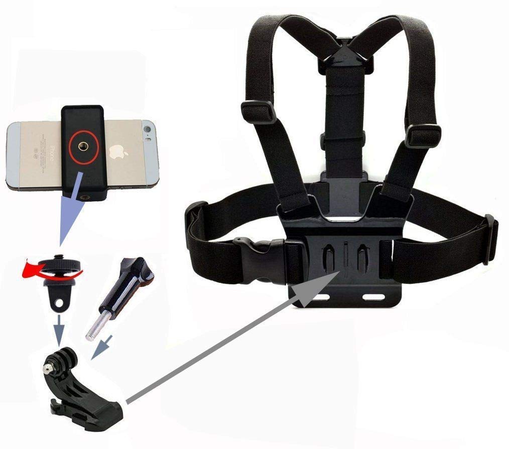 Supkeyer Cellphone Selfie Chest Mount Chest Harness Strap with Cell Phone Clip for iPhone 15 14 13 12 11 Pro Max Xs XR X Samsung Galaxy Note LG Sony