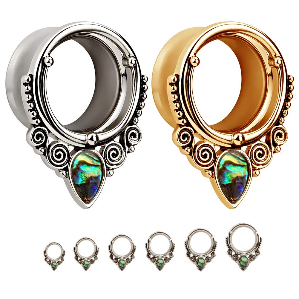 TBOSEN Stainless Steel Gold Plated Large Ear Gauges Abalone Shell Ear Tunnels Stretching Piercings Expanders Plugs 2PCS