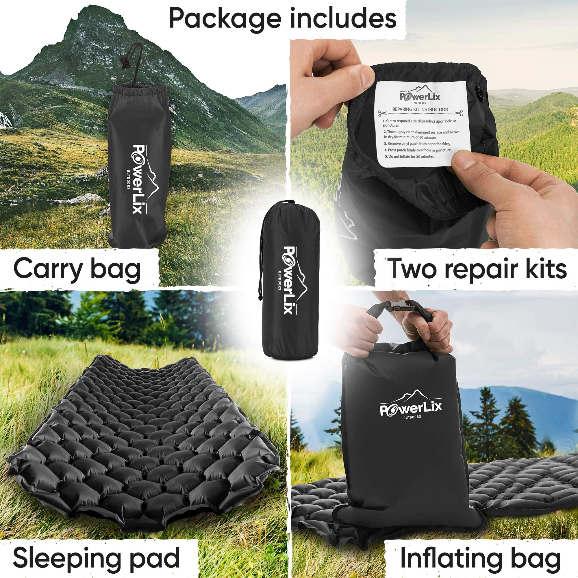 POWERLIX Ultralight Sleeping Pad for Camping, Self-Inflatable, Waterproof, Compact, 77.2 x 22.8 x 2.1 in