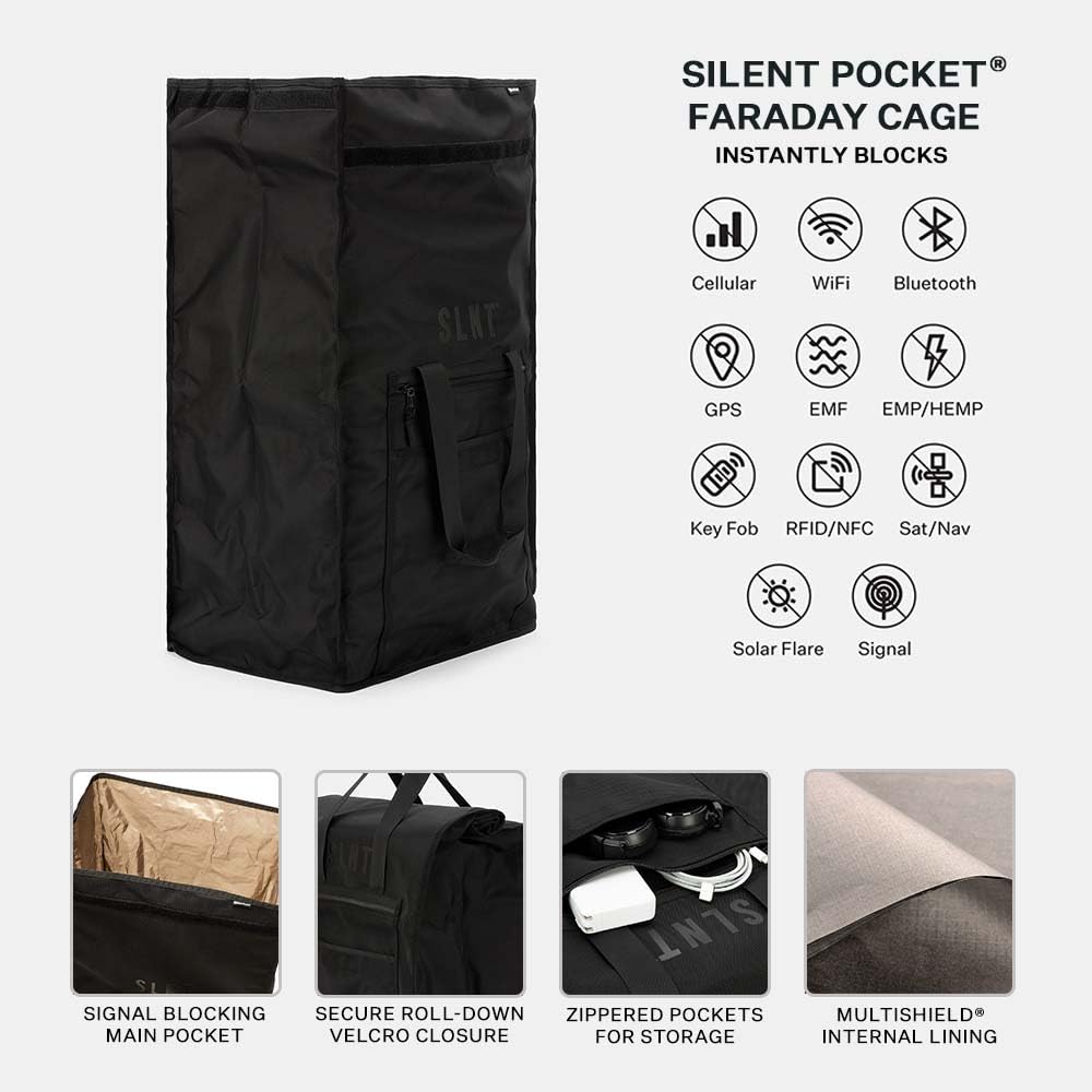 SLNT Utility Faraday Bag for Computer Towers & Gaming Consoles with Silent Pocket - Military-Grade Water Resistant Nylon, Multishield Blocks Wireless Signals, Protects Electronics from Hacking, Spying