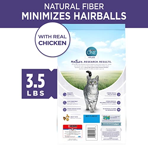 Purina ONE Natural Cat Food for Hairball Control, +PLUS Hairball Formula - 3.5 lb. Bag