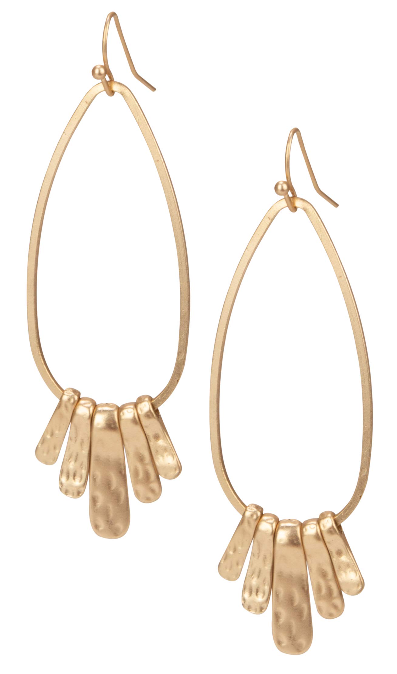 SPUNKYsoul Handmade Hammered Teardrop Dangle Earrings with 5 Paddle Bars for Women, Lightweight Distressed Gold, Lead & Nickel Free