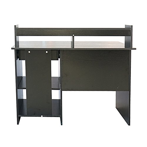 SSLine Computer Desk with Storage Shelves, 2 Tier Bookshelf one Drawer, Keyboard Tray, Home Office Writing Workstation Table, Laptop Desk, Bookshelf, Space-Saving, Black