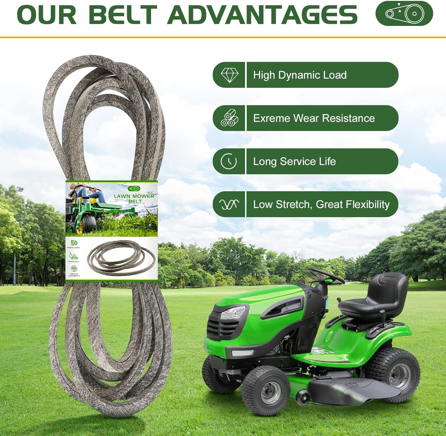 Youxmoto Lawn Mower Deck Belt 1/2"X67" Made with Aramid Cord fits for Cub Cadet/MTD/Troy-Bilt 754-0498 954-0498 954-04317A 754-04317A