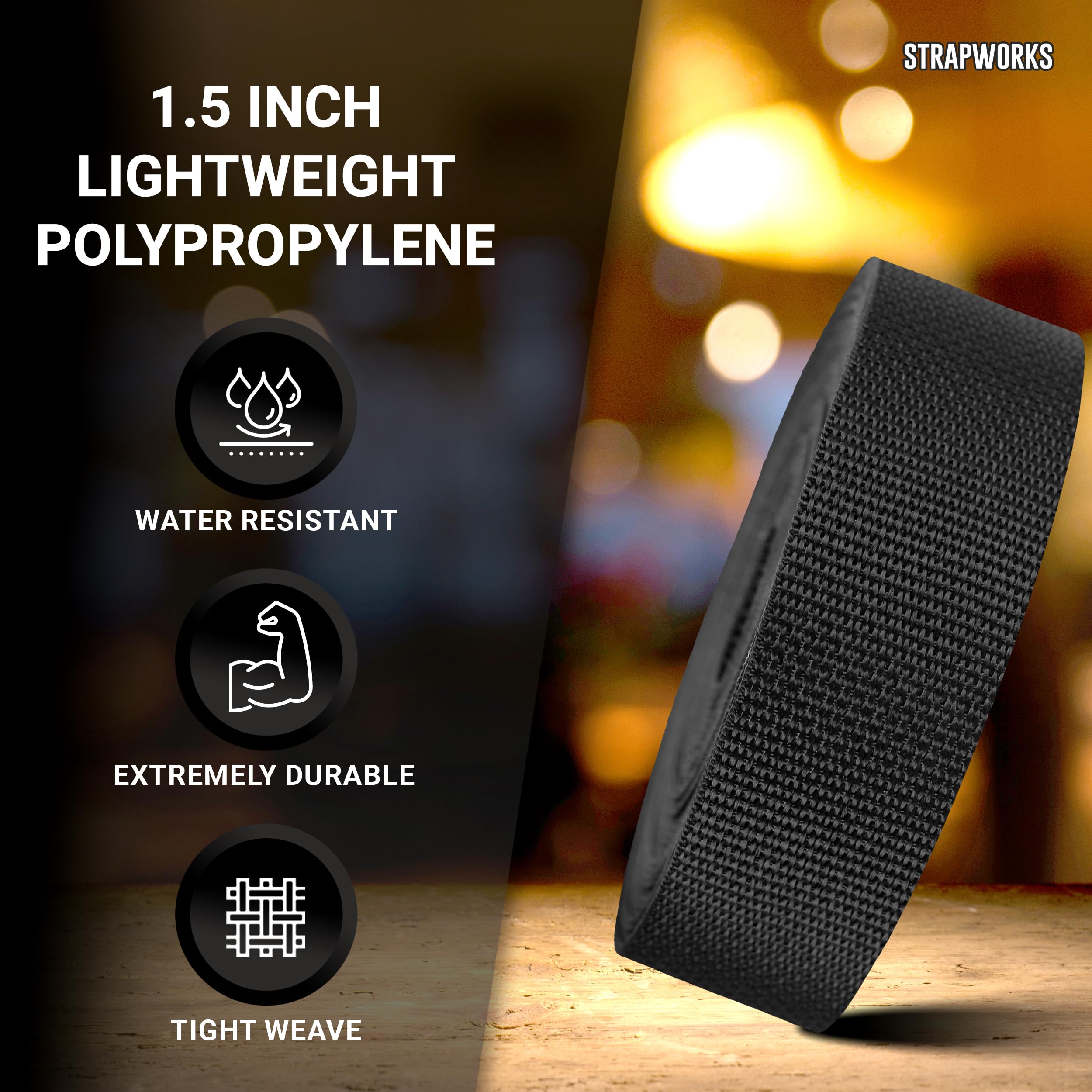 Strapworks Lightweight Polypropylene Webbing - Poly Strapping for Outdoor DIY Gear Repair, Pet Collars, Crafts β 1.5 Inch x 25 Yards - White