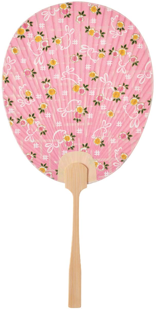 塩見団扇 Made in Japan 2361 Fan Flower Rabbit (Pink)