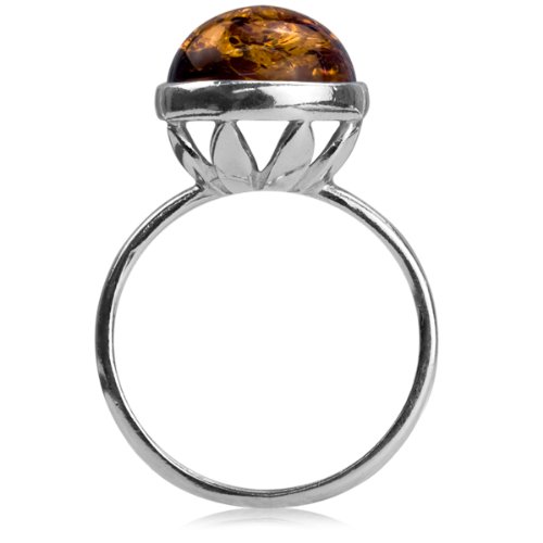 Sterling Silver Amber Round Cut Stone Ring