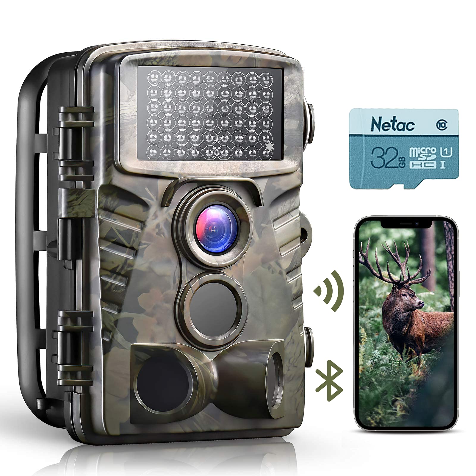 WiFi Trail Camera 4K 32MP Bluetooth Game Camera Phone Hunting Camera with Night Vision 0.2s Activated 120° Detection IP66 Waterproof for Wildlife Deer Scouting Monitoring
